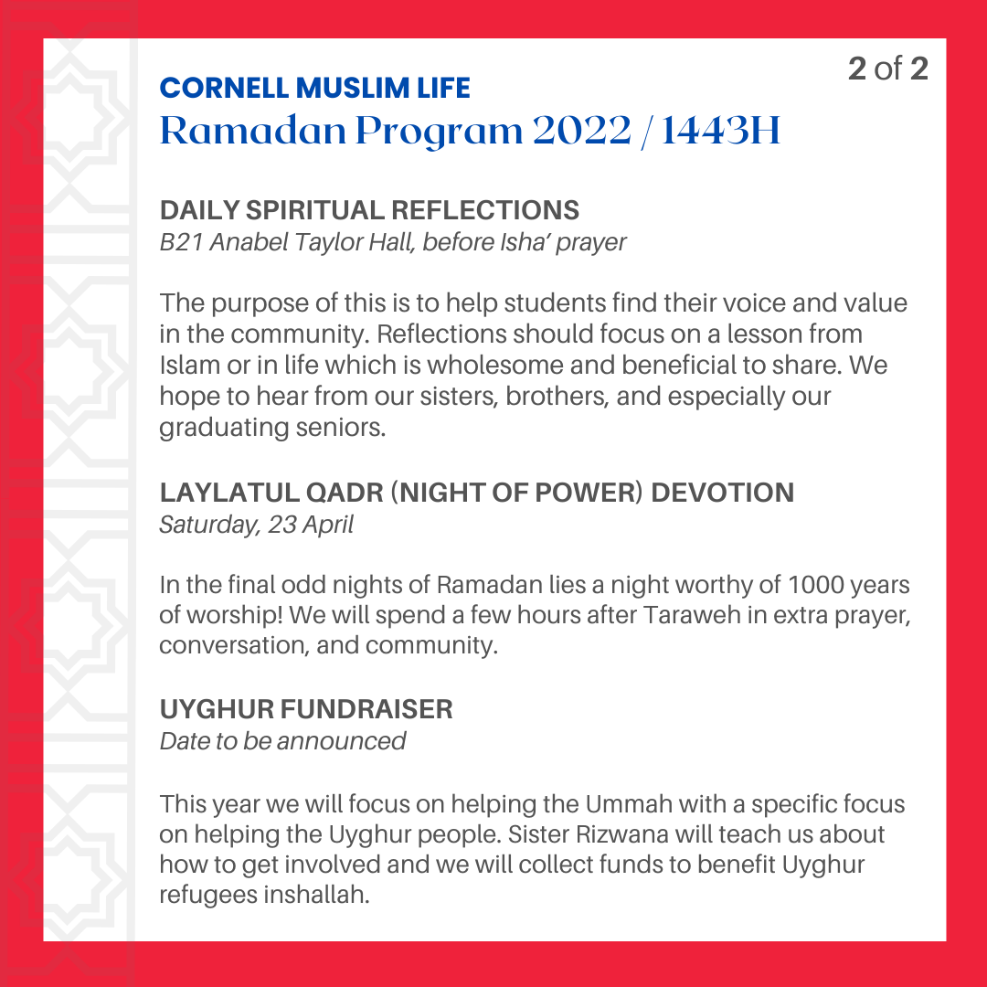 Provide Cornell students with a meaningful Ramadan program away from ...